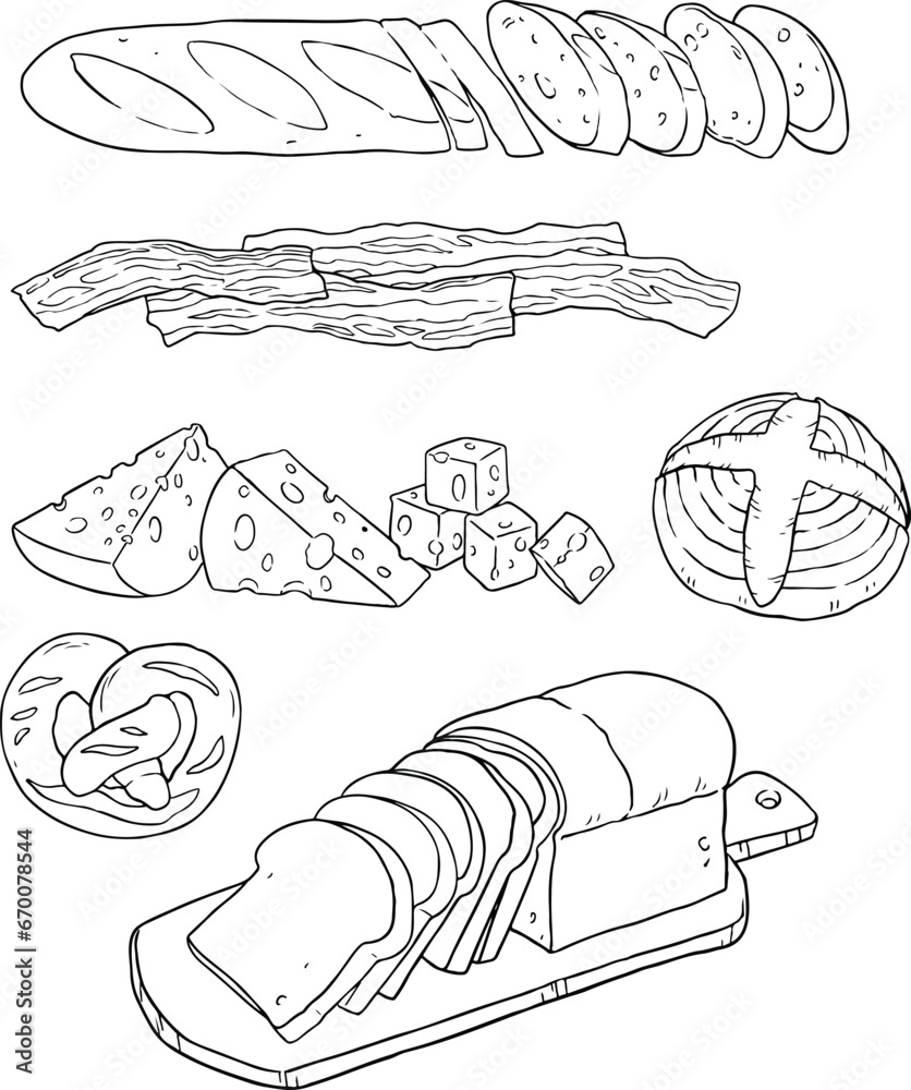 Bread food sketch separated on white. Vector drawing of White, usually ...