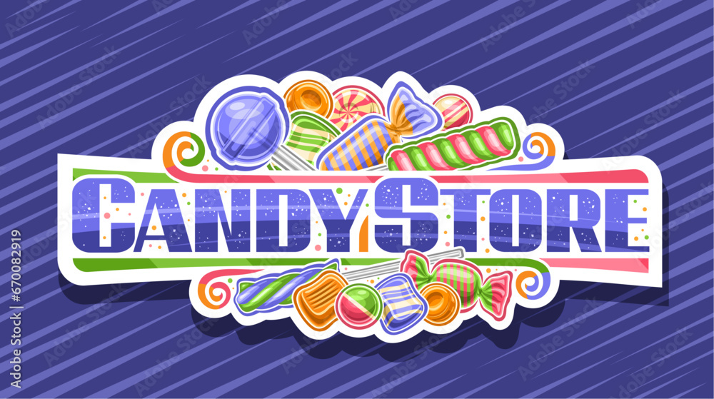 Vector logo for Candy Store, horizontal cut paper sign board with ...