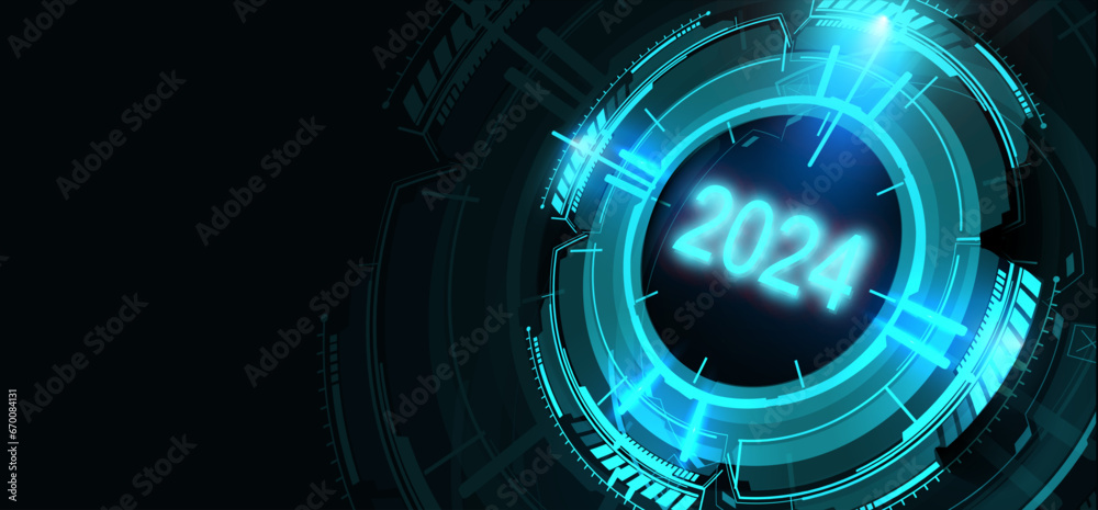 Digital Futuristic Interface Displaying Year 2024, Advanced ...