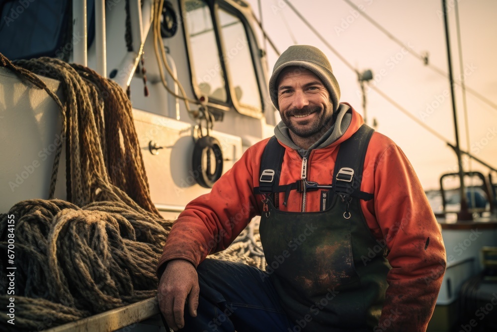 Fishery worker boat vessel captain smile face Stock Photo | Adobe Stock