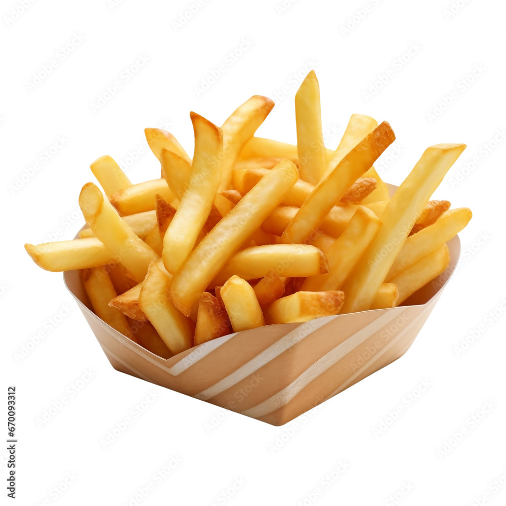 French fries in stripped fry box isolated on transparent background ...