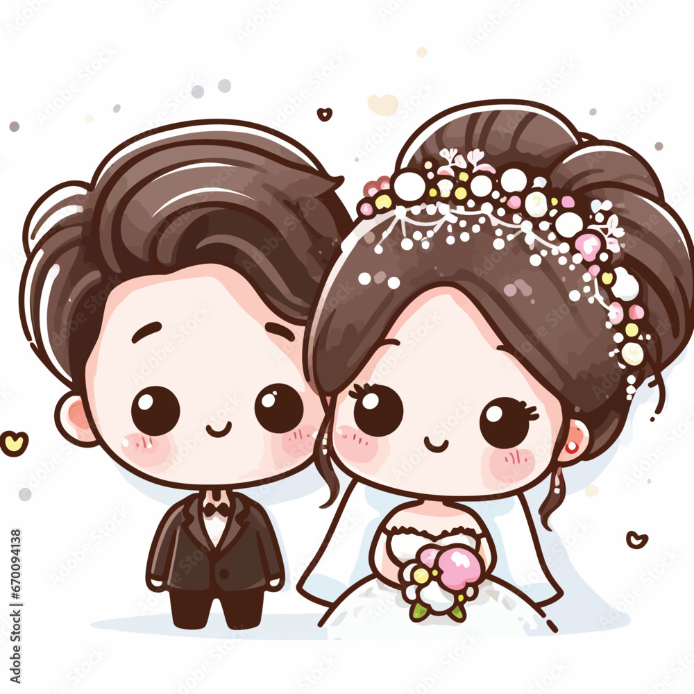 Cute cartoon wedding picture. Bride and groom in love, the vector Stock ...