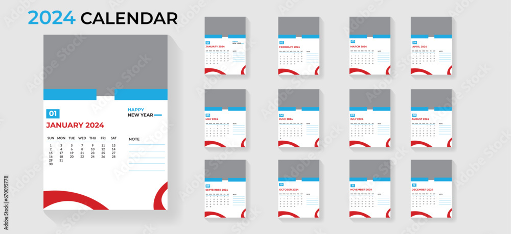 CALENDAR DESIGN 2024, DIFFERENT COLOR VARIATION CALENDAR DESIGN Stock ...