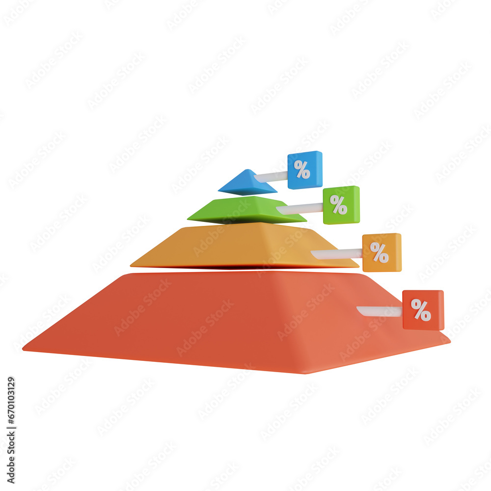 3D Red Pyramid Chart Model with Three Levels. Lavender-themed 3D Red ...