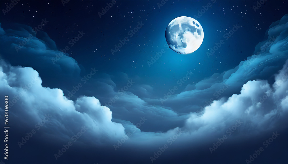dark deep blue gradient night mystical moonlight moon with fluffy ...