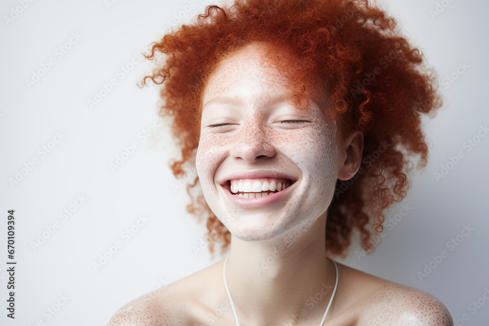 Generative ai portrait of beautiful redhead woman with freckles ...