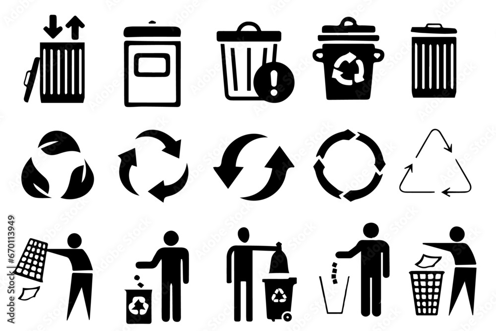 Recycle & Trash can icons set. Trash bin symbol. Recycle symbol. Vector illustration. Isolated ...