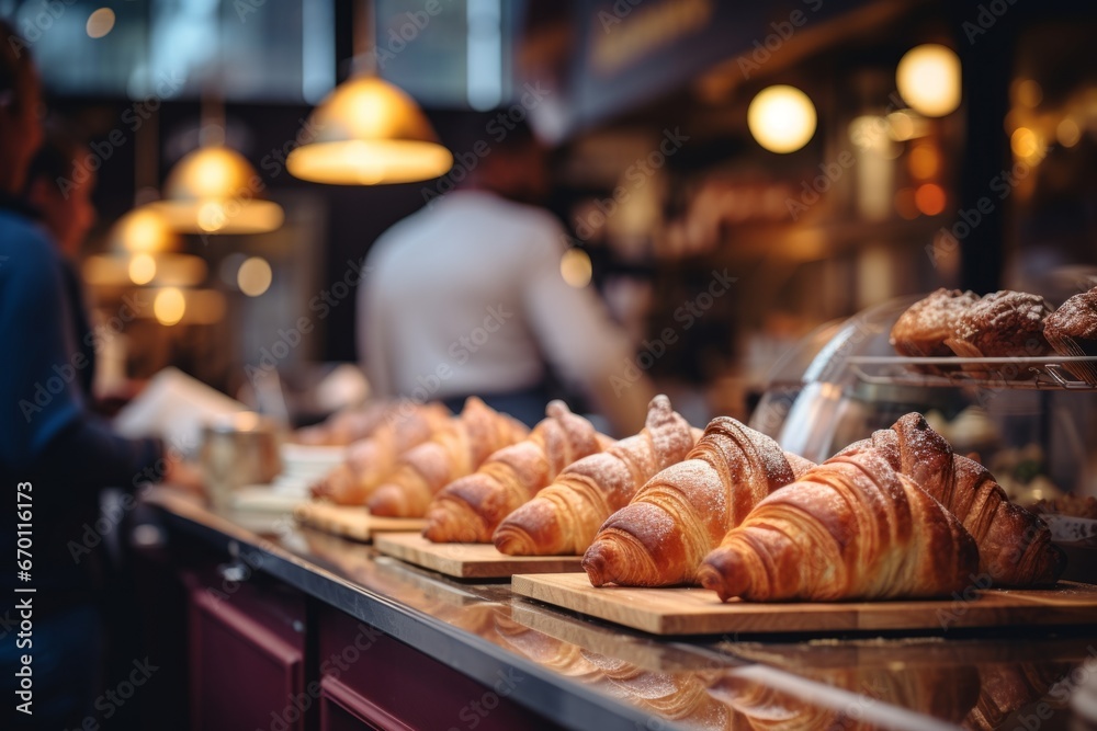 Small cozy cafe coffee shop bakery completing order business interior ...