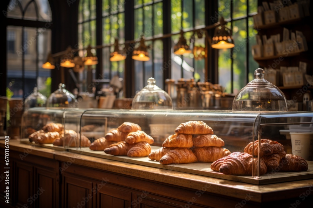 Small cozy cafe coffee shop bakery completing order business interior ...