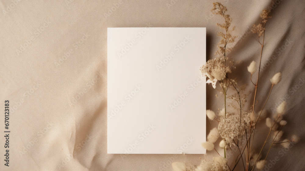 White Blank Greeting Card Mockup With Boho Floral Accents, Invitation ...