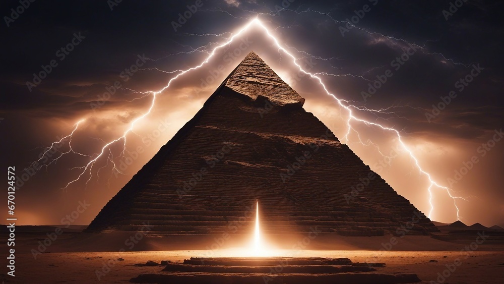 pyramid at night A cosmic dance of forces, where the pyramid and ...