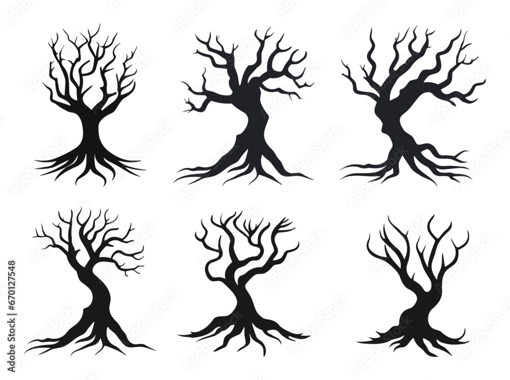 Dead Tree Silhouette Vector Illustration. Tree and Tree Roots Without ...