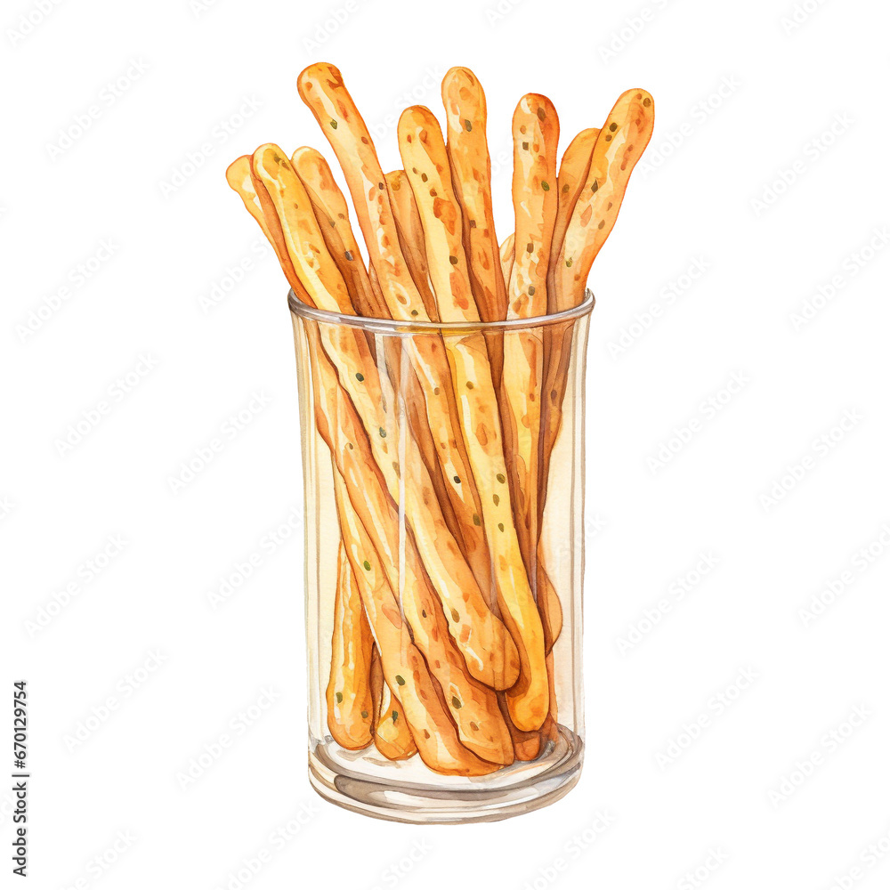 Breadsticks in a glass, twist fresh bakery png isolated on a ...