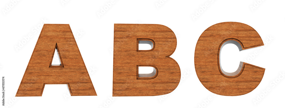 Wooden alphabet made in 3D Render. Letters A, B, C with wooden texture ...