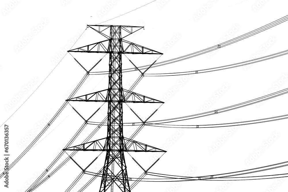 High voltage electric pole on transparent background PNG Stock イラスト ...