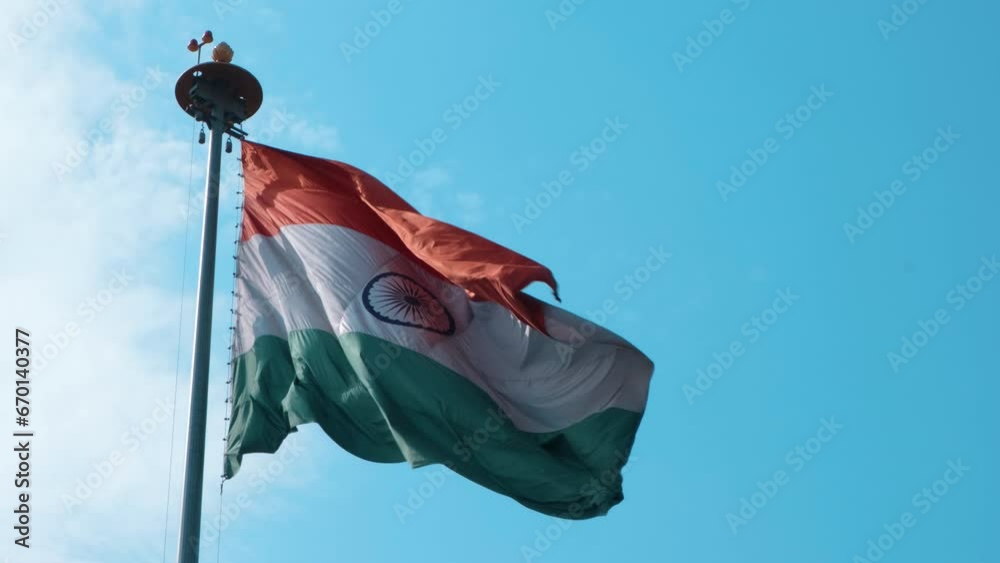 India flag flying high at Connaught Place with pride in blue sky, India ...