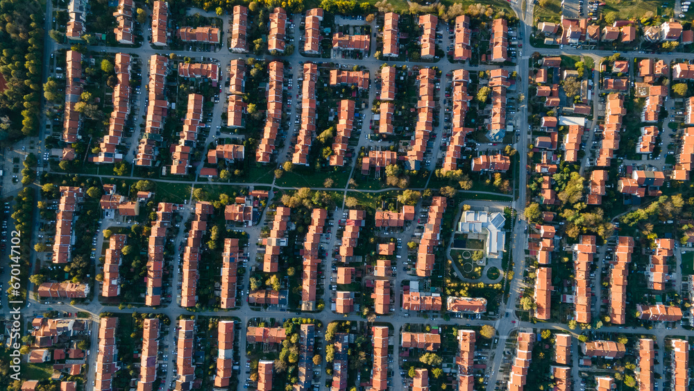 Thousands of houses aerial birds eye view suburb housing development ...