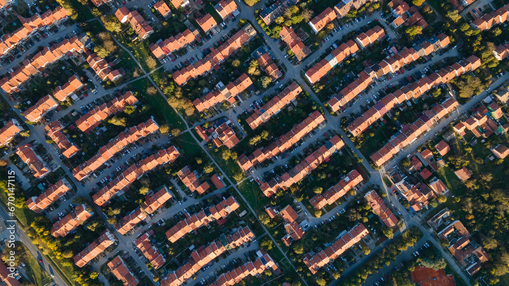 Aerial view of suburban houses in new modern development area ...