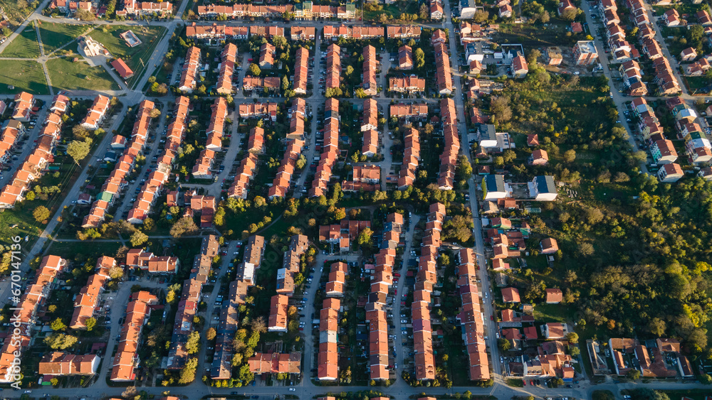 Thousands of houses aerial birds eye view suburb housing development ...