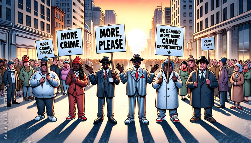 Cartoon capturing a unique demonstration on a city boulevard. Gangsters ...