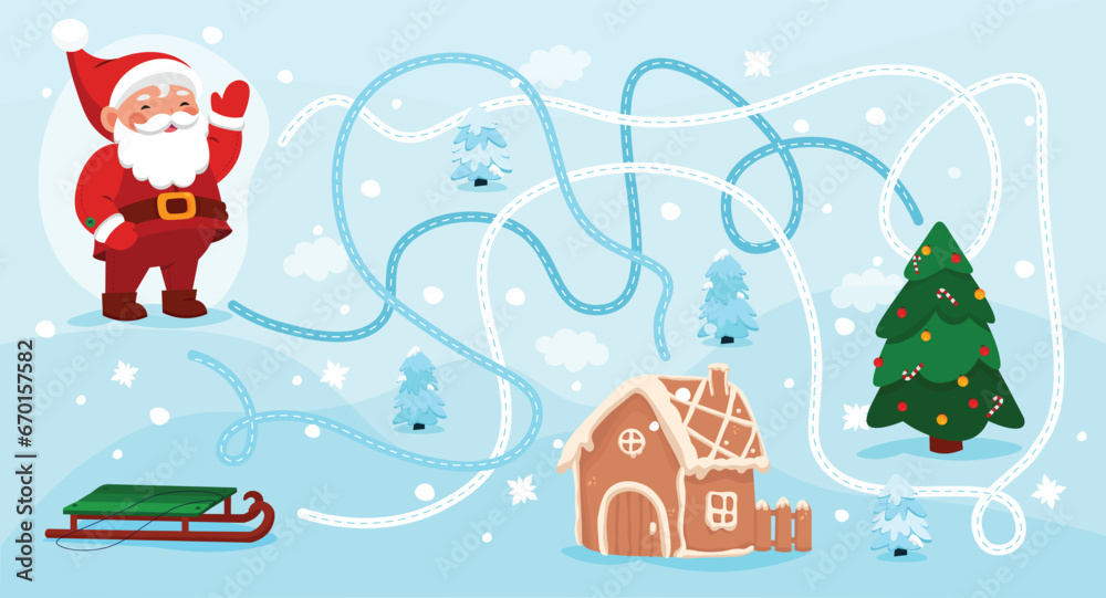Help Santa Claus find path to christmas tree. Maze game for kids Stock ...