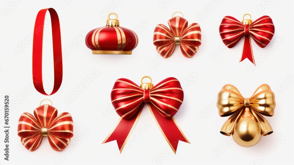 3D Christmas Decorations Clip Art Set with Golden Jingle Bell, Red ...