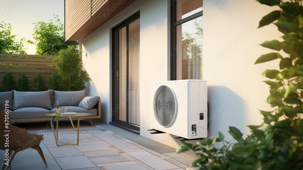 heat pump installed in residential building. Sustainable and clean ...