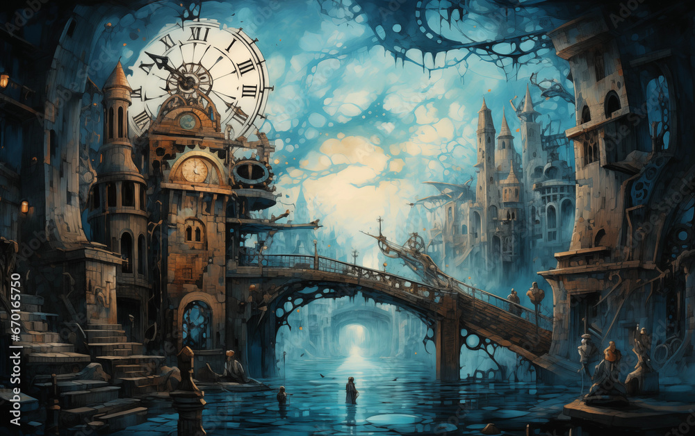 Steampunk Ruins Fantasy Art, game concept, concept art Stock ...