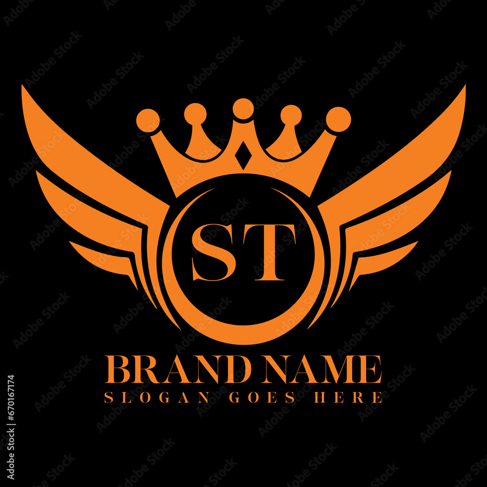 ST Letter Initial with Royal Luxury Logo and Wings Symbol. Wings design ...