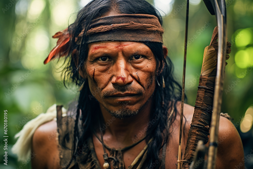 Generative AI image of an indigenous male warrior from the Amazon ...