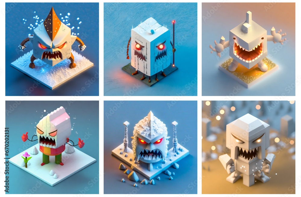 Fototapeta A set of AI generated isometric cartoon characters ...
