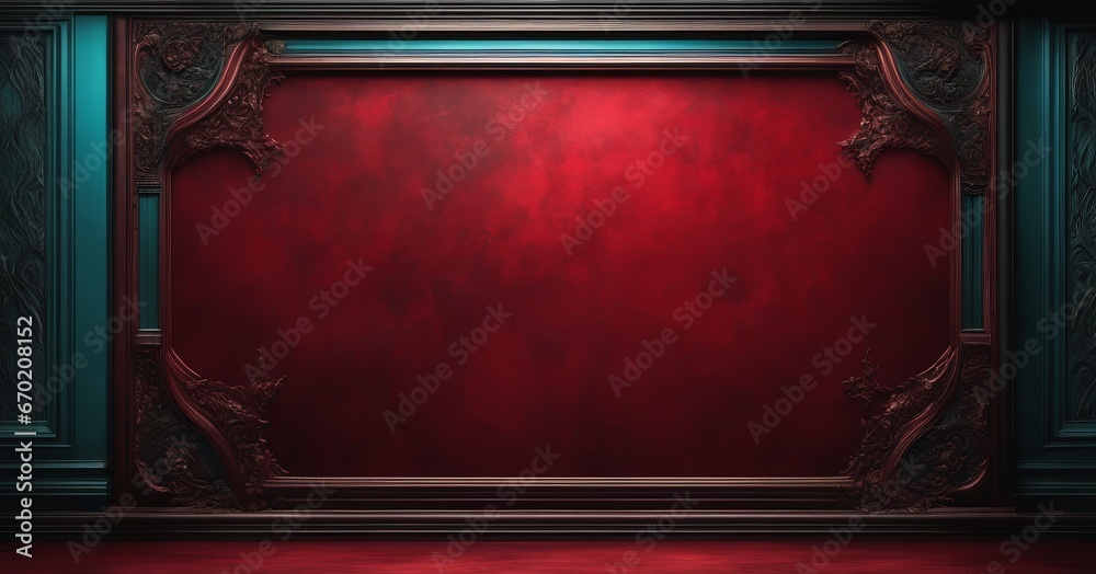 red vintage background, red velvet frame with copy space for text or ...