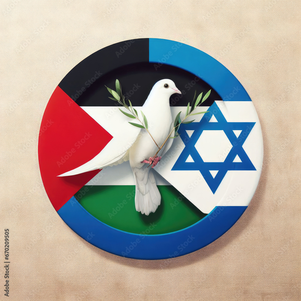 United Flags Of Palestine And Israel Behind A White Dove Holding A 6575