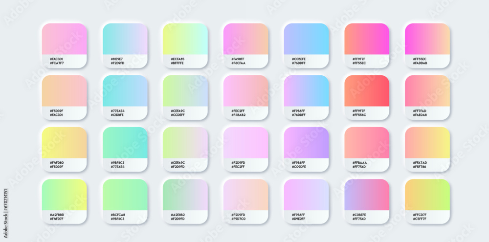 Gradient Color Palette Catalog Samples in RGB or HEX. Pastel and Neon ...