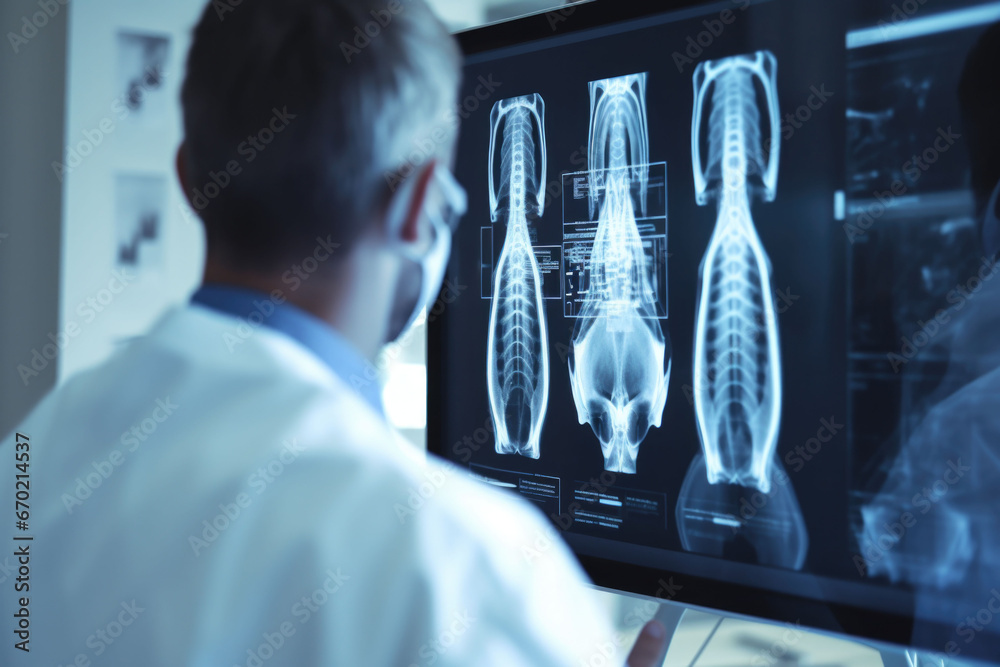Radiologist analyzing an x-ray. Doctor diagnosing patient's health with ...