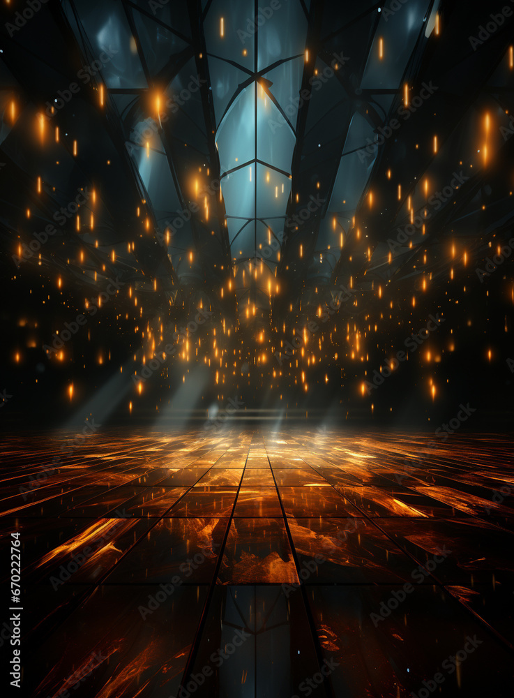 Backdrop With Illumination Of Orange Spotlights For Flyers realistic ...