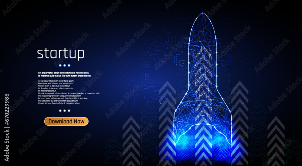 rocket made up of blue wireframe lines and polygons.The rocket is ...
