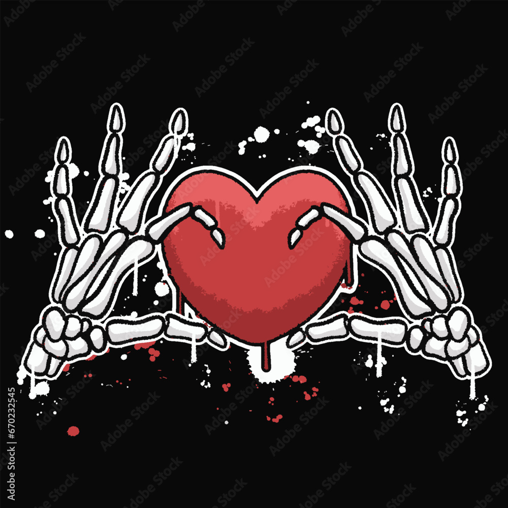 vector graffiti hand drawn skeleton love designs for streetwear ...