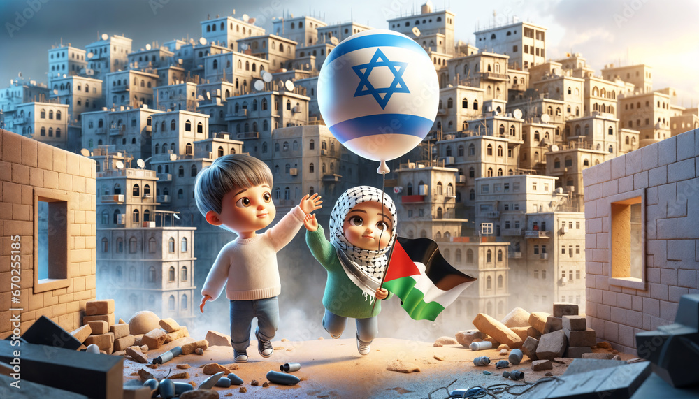 Palestine and Israel peace concept, Gaza conflict and war, kids ...