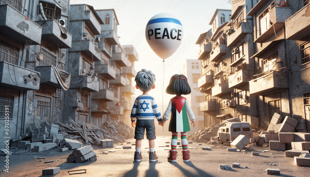 Palestine and Israel peace concept, Gaza conflict and war, kids ...