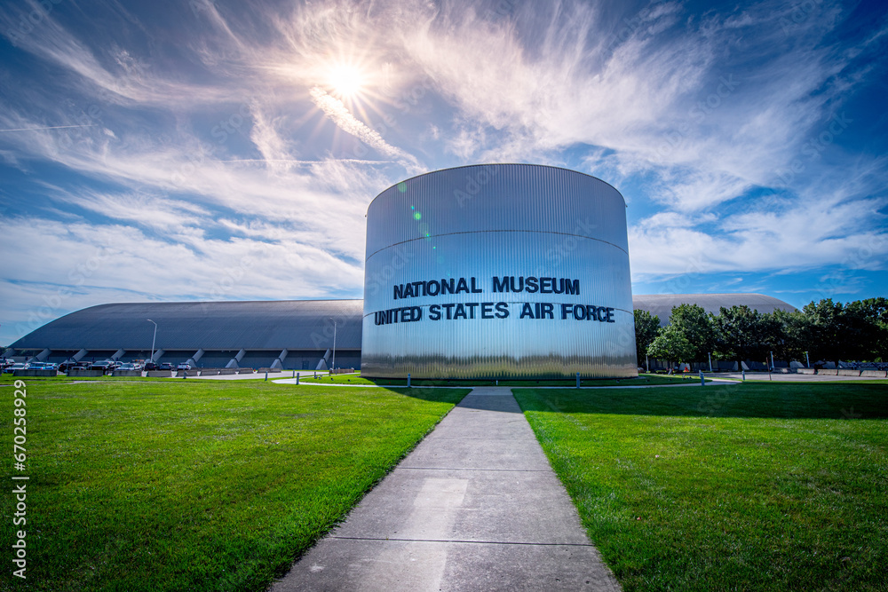 Dayton, OH—Aug 29, 2023; outside view of metallic entrance to National ...