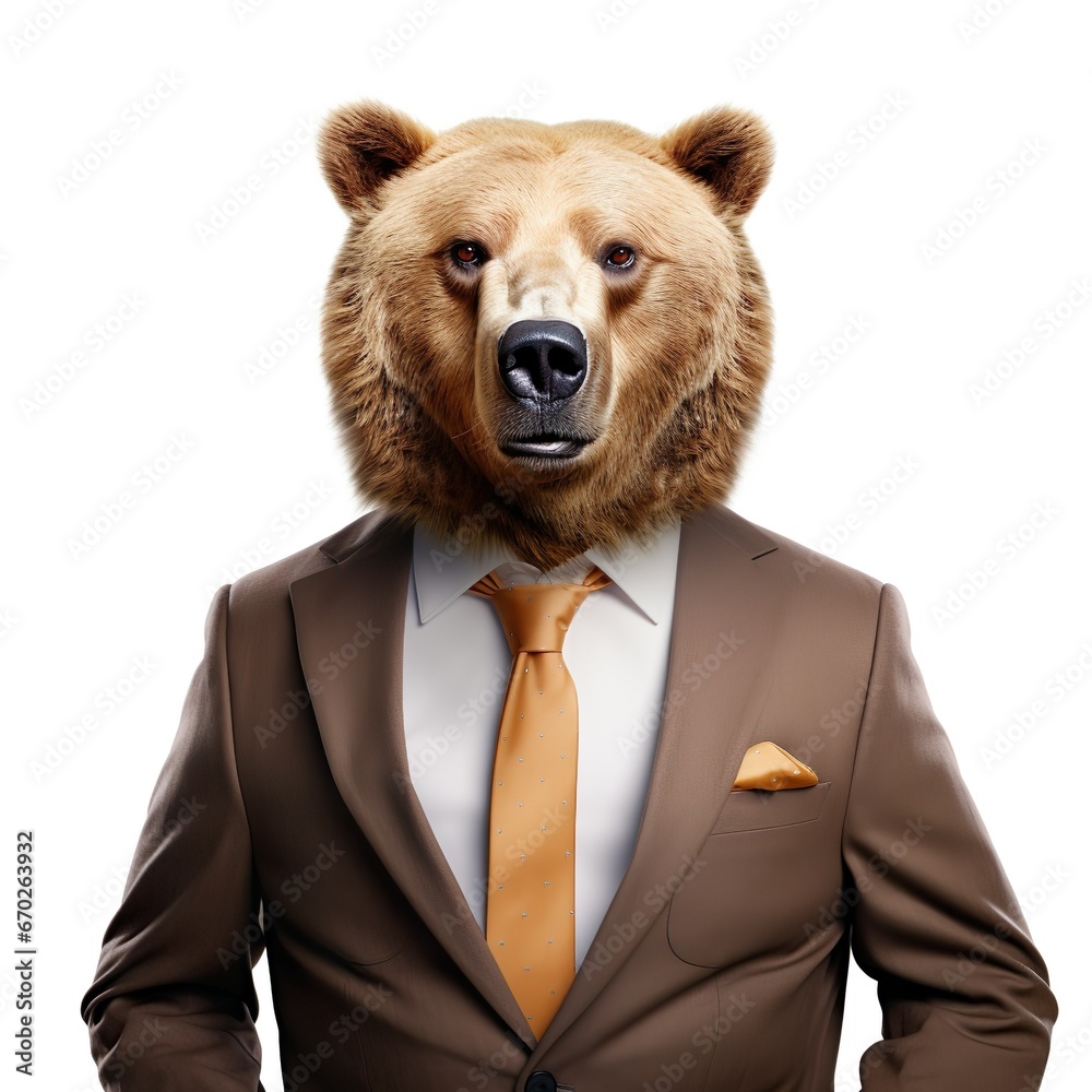 ภาพประกอบสต็อก Funny brown bear in suit generative AI illustration ...