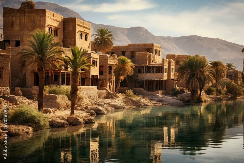 Ancient city of Jericho with beautiful houses and a lake. Generative AI ...