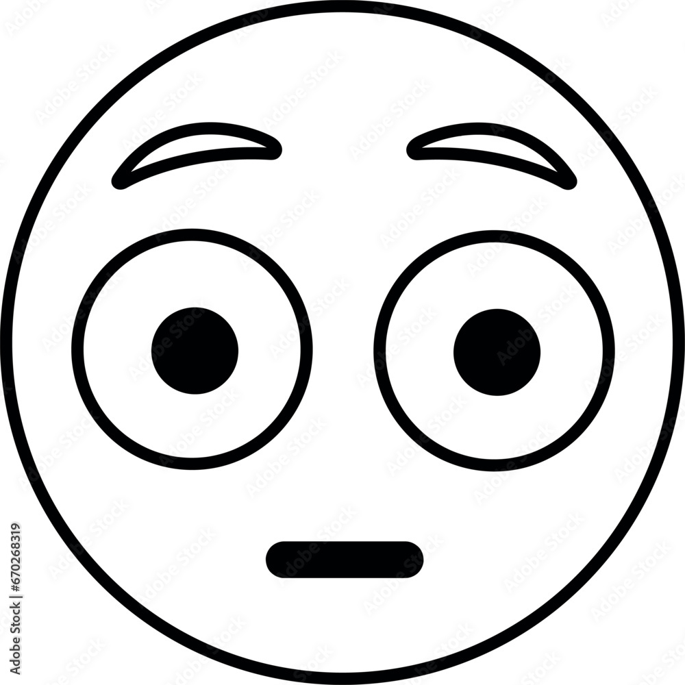 Surprised Blushing Emoji vector Illustration simple black and white ...