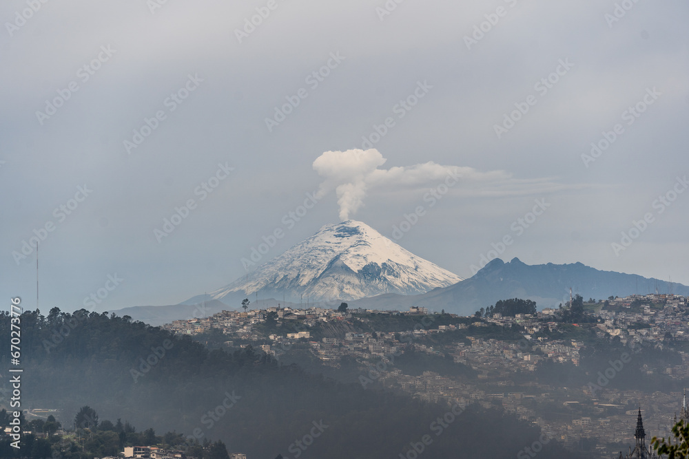 Beautiful view of an erupting volcano in Quito, the capital of Ecuador ...