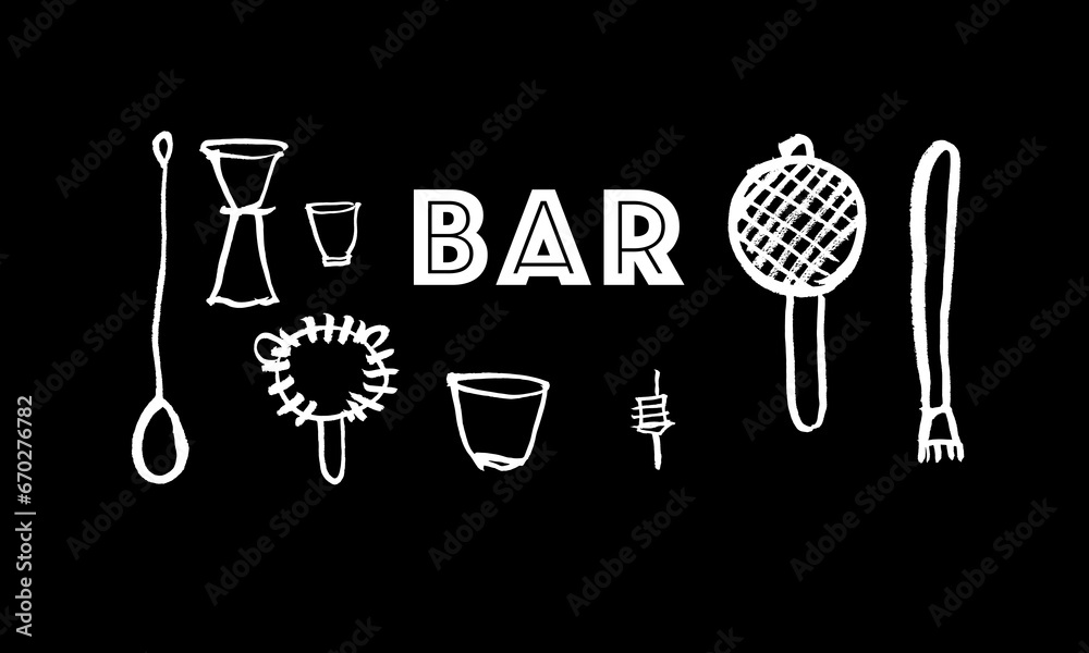 Barware, vector set. Hand drawing, sketch, doodle, calligraphy. Cafe ...