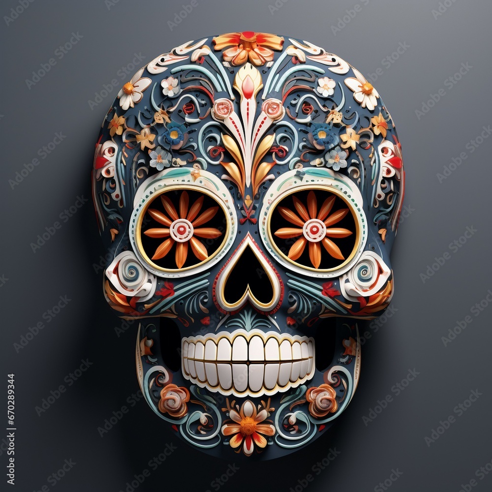 dark blue skull in theme of Dias de Las Muertes (Day of The Dead ...