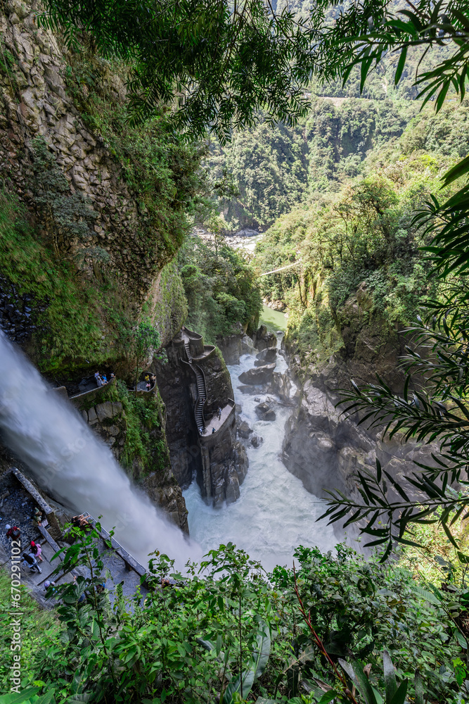 Pailon del Diablo (Devil's Cauldron) amazing waterfall near Banos town ...