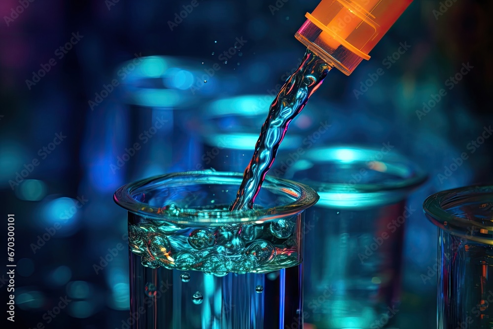 tubes test several one fluid adding pipette acid analysis beaker ...