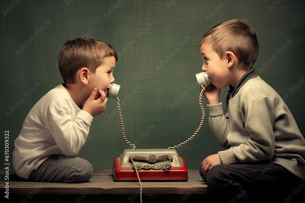 telephone can tin talking brothers young children brother communication ...
